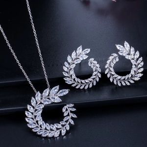 Jewelry | New White Gold Plated Crystal Leaves Jewelry Set | Poshmark